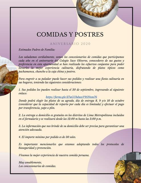 Comunicado comidas Padres | SOFIA | uDocz