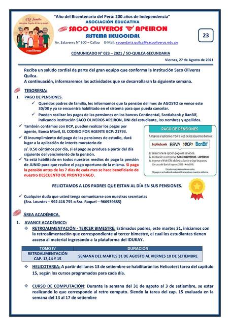 COMUNICADO N 023 27 DE AGOSTO | SOFIA | uDocz