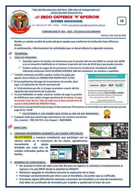 COMUNICADO N 018 9 DE JULIO | SOFIA | uDocz