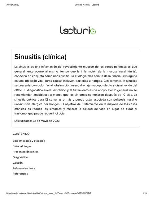 Sinusitis Clínica Lecturio | Enrique Córdova López | uDocz