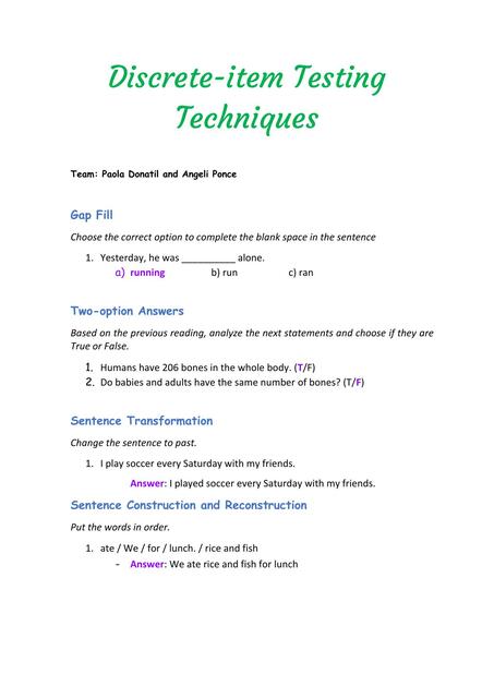 Discrete item testing techniques | Angeli | uDocz