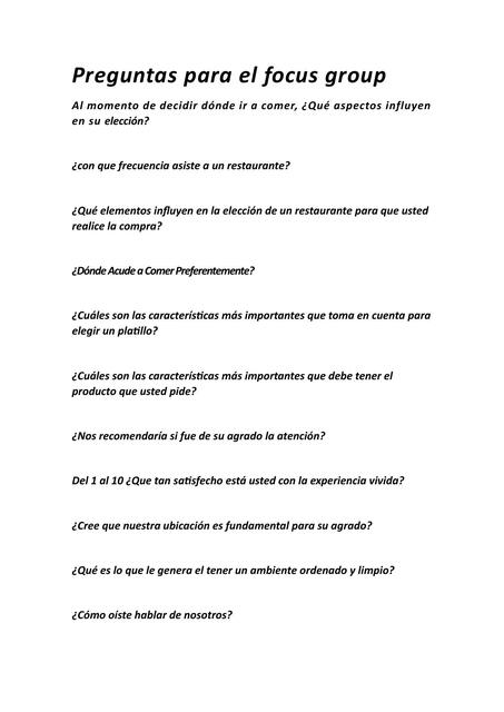 Preguntas para el focus group 1 | Ariel | uDocz