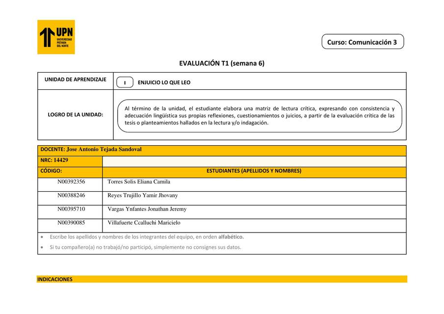 Evaluación T1 Comu3 1 RESUELTO | yamir | uDocz