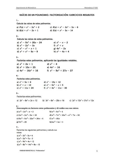 rai ces de un polinomio factorizacion ejercicios r | uDocz