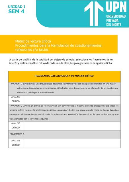 MATRIZ DE LECTURA CRÍTICA SEMANA 4 | Demian | uDocz
