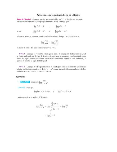 Aplicaciones de la derivada Regla de LHopital | Daniela | uDocz