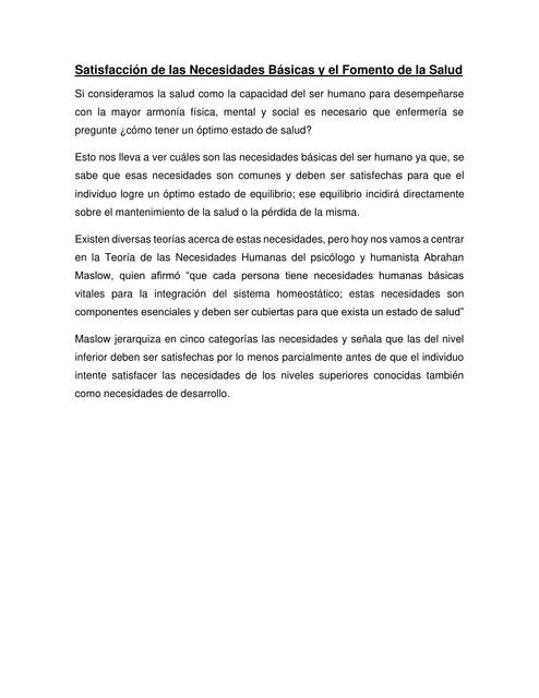 Satisfacción de las Necesidades Básicas y el Fom | Brenda | uDocz