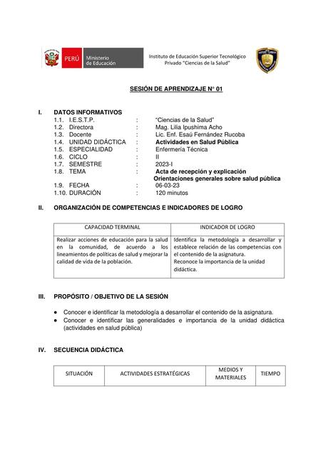 SESIÓN DE APRENDIZAJE modelo | Juan Carlos Mora Lavado | uDocz