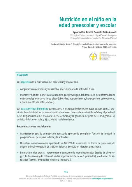 Nutrición en el niño en la edad preescolar y escolar | centro | uDocz
