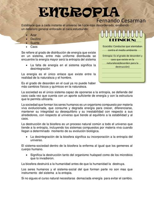 EntropiaFernando Cesarman | MONICA FIGUEROA | uDocz