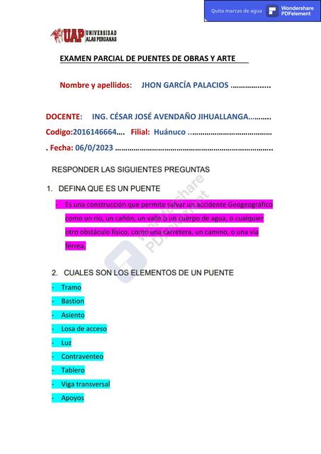 EXAMEN PARCIAL DE PUENTES OBRAS Y ARTE | jhon | uDocz