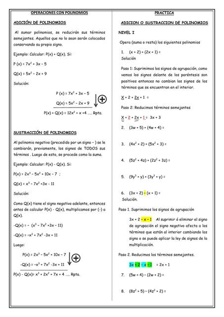2DO B ADICION SUSTRACCION DE POLINOMIOS | Halim | uDocz