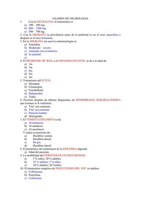 Examen de Neurologia | YUDOC.ORG | uDocz