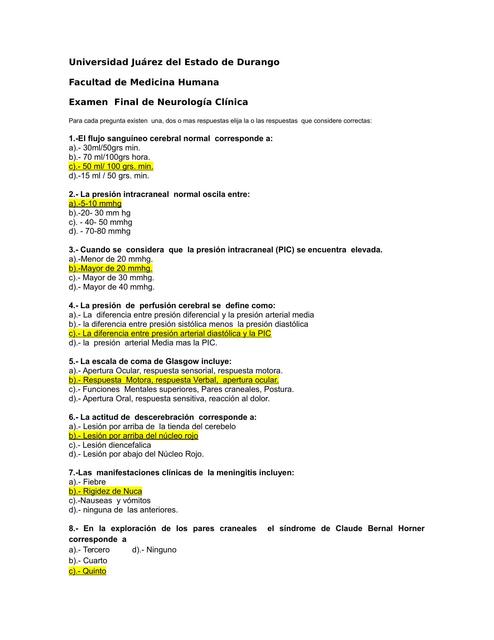 Examen de Neurologia Clinica | YUDOC.ORG | uDocz