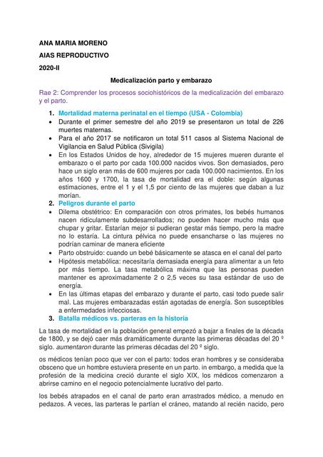 Rae 2 Medicalizacion del parto y embarazo | Laura Daniela Murillo | uDocz