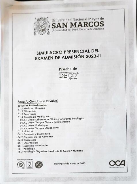 SIMULACRO DE ADMISIÓN II ÁREA A | karen | uDocz