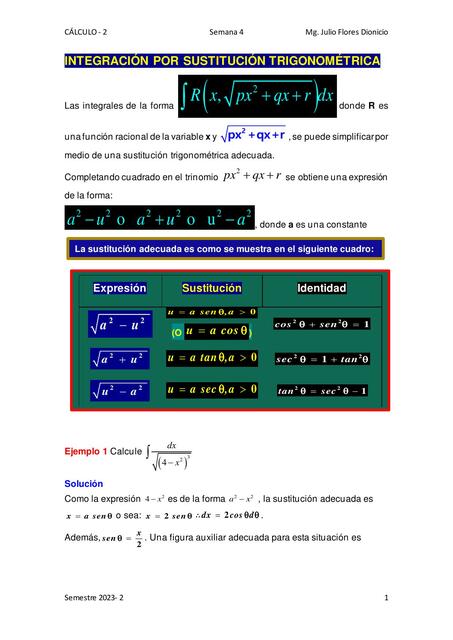 Semana 4 Integración por sustitución trigonometric | Zillex | uDocz