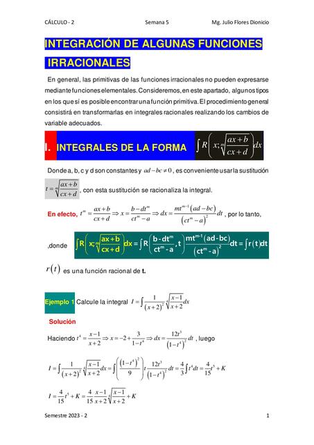 Semana 5 Integración de algunas funciones irracion | Zillex | uDocz