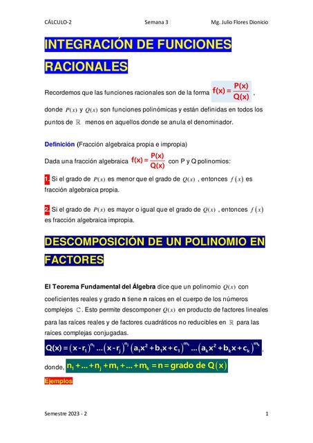 Semana 3 Integración de funciones racionales | Zillex | uDocz