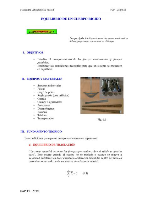 06 EXPERIMENTO N6 EQUILIBRIO DE UN CUERPO RIGIDO | Zillex | uDocz