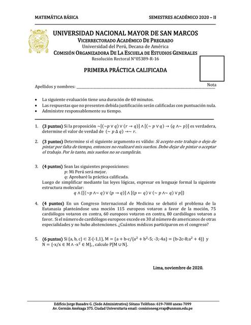 primera practica calificada mate basica | SELENE MARITA | uDocz