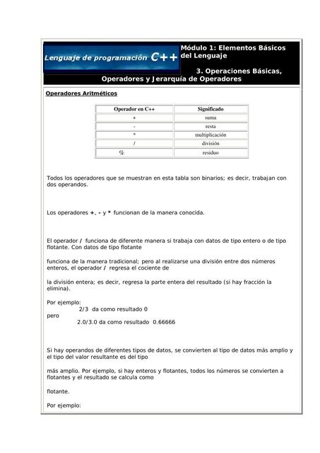 Módulo 1 3 Operaciones básicas operadores y jerarq | Jesus | uDocz