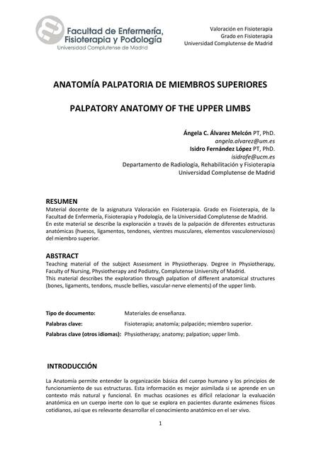 Flashcards de ANATOMIA PALPATORIA DE MIEMBROS SUPERIORES | Por Camila Alarcon | uDocz