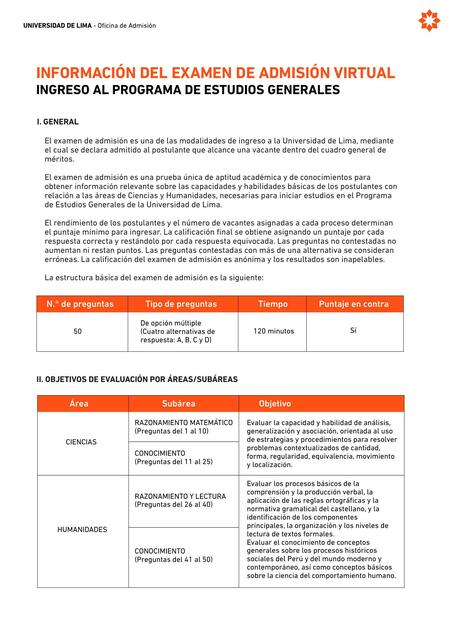 Ulima Requisitos y Temario del examen | Jose | uDocz