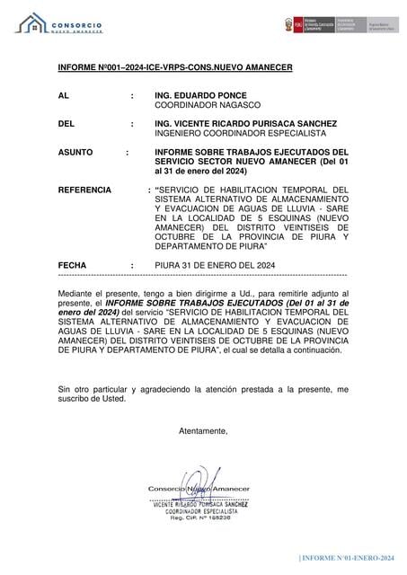 INFORME DE TRABAJOS EJECUTADOS ENERO K | yarby | uDocz