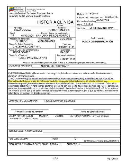 Modelo de Historia Clínica MEDICINA INTERNA arregl | asly garcia duerto | uDocz
