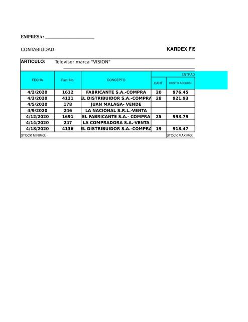 KARDEX (EJERCICIO RESUELTO) | uDocz