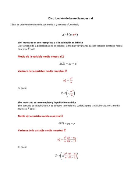 Distribución de la media muestral | Tea | uDocz