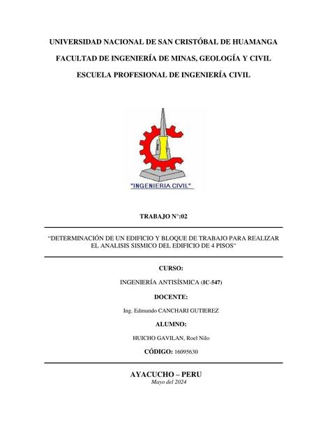 Informe N01 Ing Antisismica IC 547 nilo1 | Nilo Huicho | uDocz