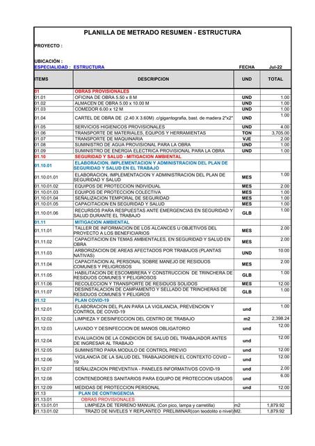 1 Metrado Estructuras Resumen ok | Dany Marino Chileno Lavi | uDocz