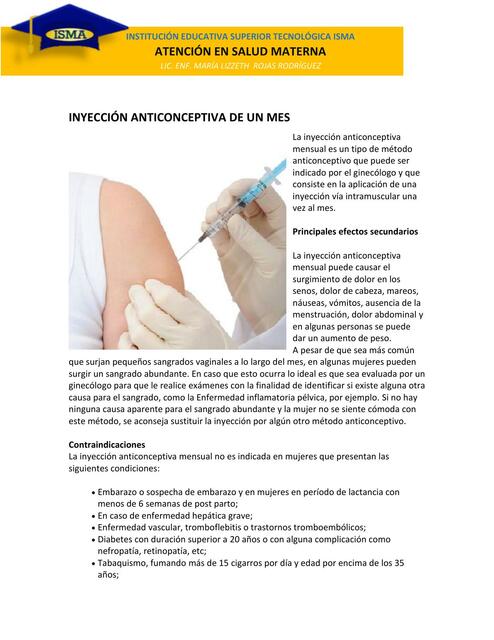 MÉTODO ANTICONCEPTIVO INYECTABLE 1 | Liz | uDocz