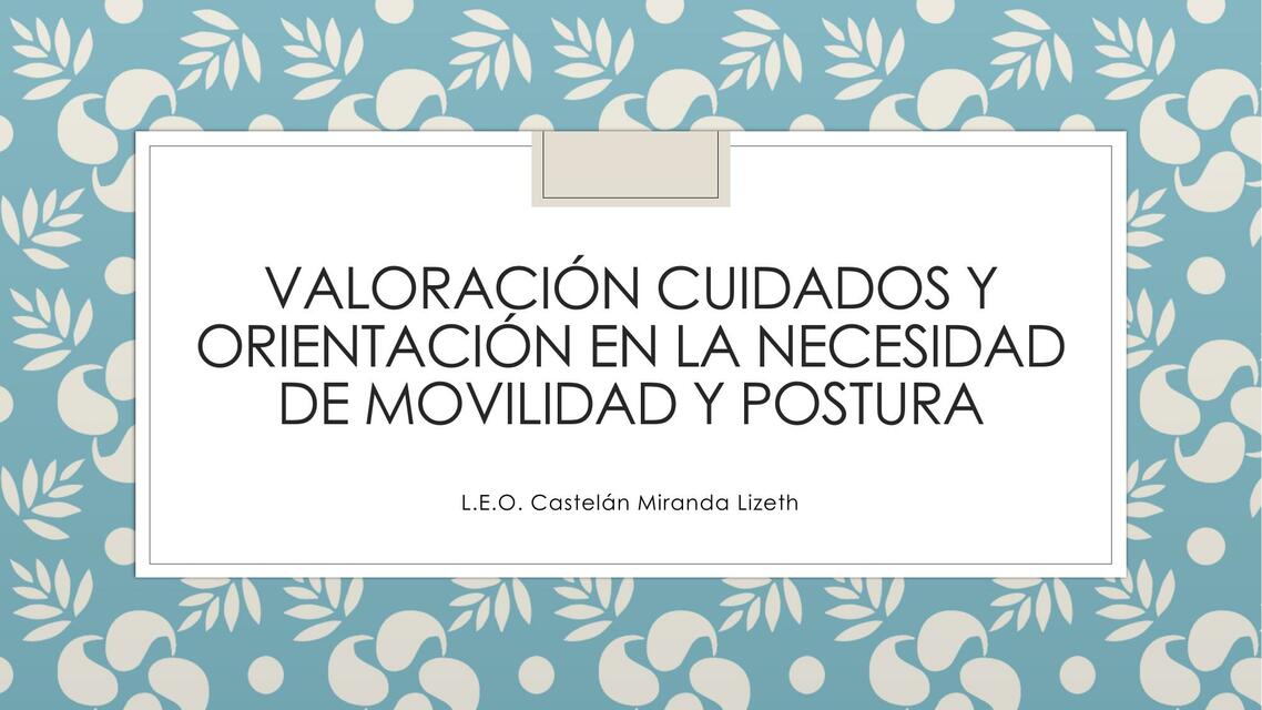 Valoración cuidados y orientación en la necesidad de movilidad y ...