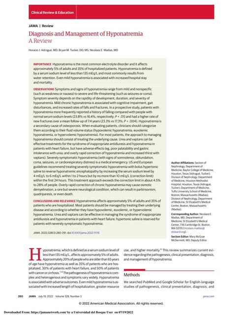 Diagnosis and Management of Hyponatremia | Yerileys Flores | uDocz