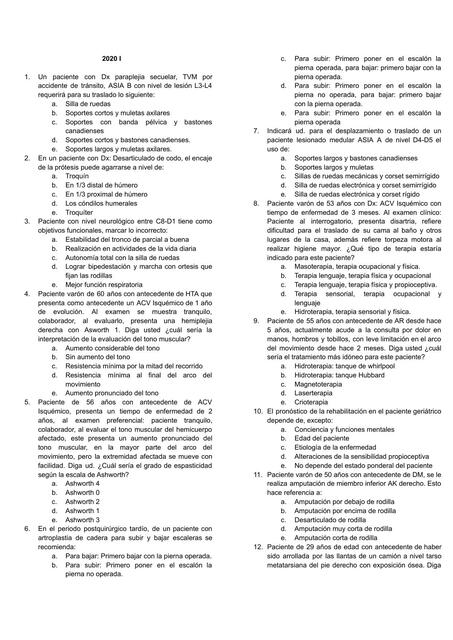 BANCO DE PREGUNTAS MED FISICA Y REH | Sabiduría Médica | uDocz