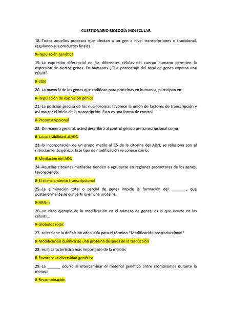 CUESTIONARIO BIOLOGÍA MOLECULAR | Nancy A3C | uDocz