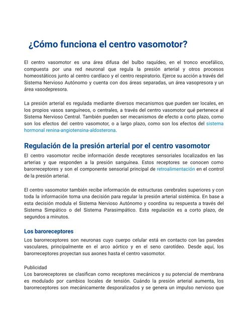Cómo funciona el centro vasomotor | medi_fer | uDocz