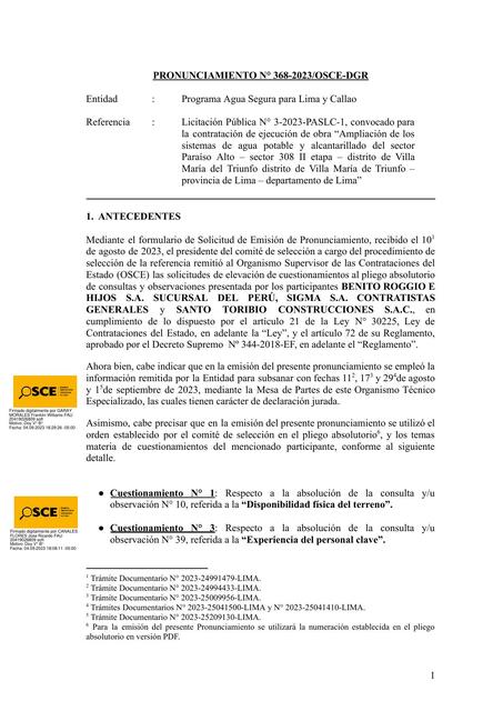 Pronunciamiento N 368 OSCE DGR | rodolfo guzman | uDocz