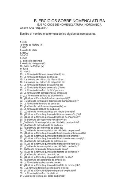 EJERCICIOS SOBRE NOMENCLATURA EJERCICIOS | Cristopher Alexander | uDocz