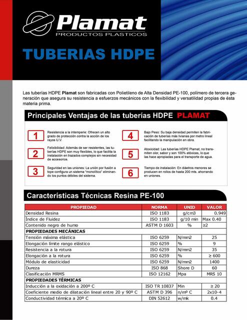 Tuberias HDPE PLAMAT | Andrea | uDocz