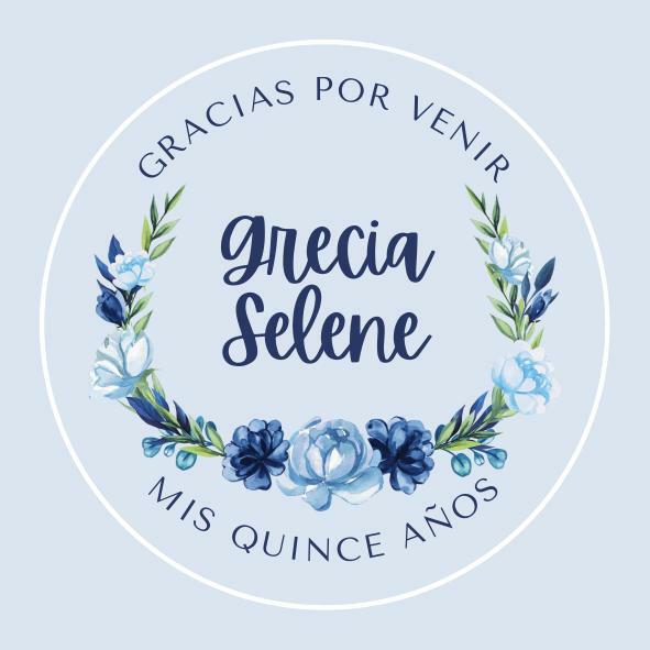 Sticker Circular Quince Anos Ilustrado Flores Azul | Beya | uDocz