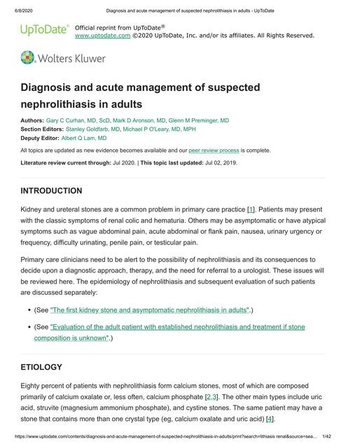 Diagnosis and acute management of suspected nephrolithiasis in adults ...
