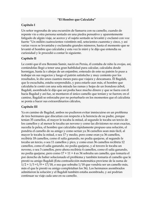 El Hombre Que Calculaba Resumen Por Capitulos | Helen Nataly | uDocz