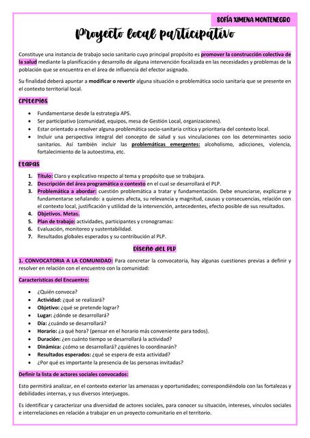 PROYECTO LOCAL PARTICIPATIVO (PLP) - SXM | Sofia Montenegro | uDocz