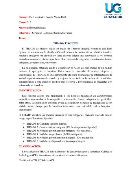 TIRADS TIROIDES SERNAQUÉ SAMIRA ENDOCRINOLOGÍA 7 3 | SAMIRA | uDocz