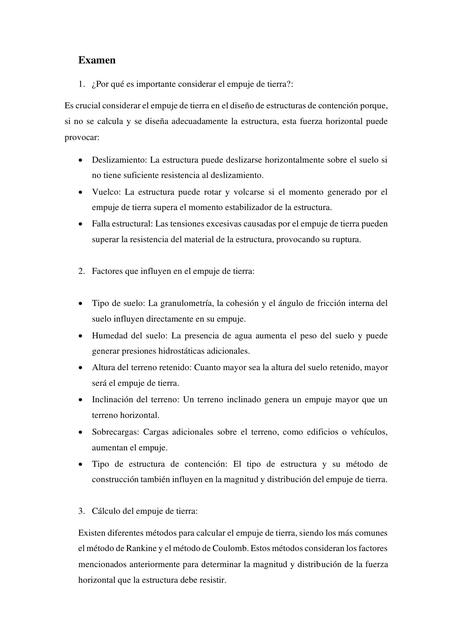 Examen empuje de tierra | Ingeniería creativa | uDocz