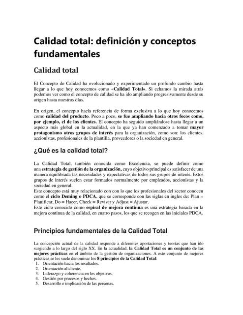 Calidad total. Definición y conceptos fundamentales | Universidad ...